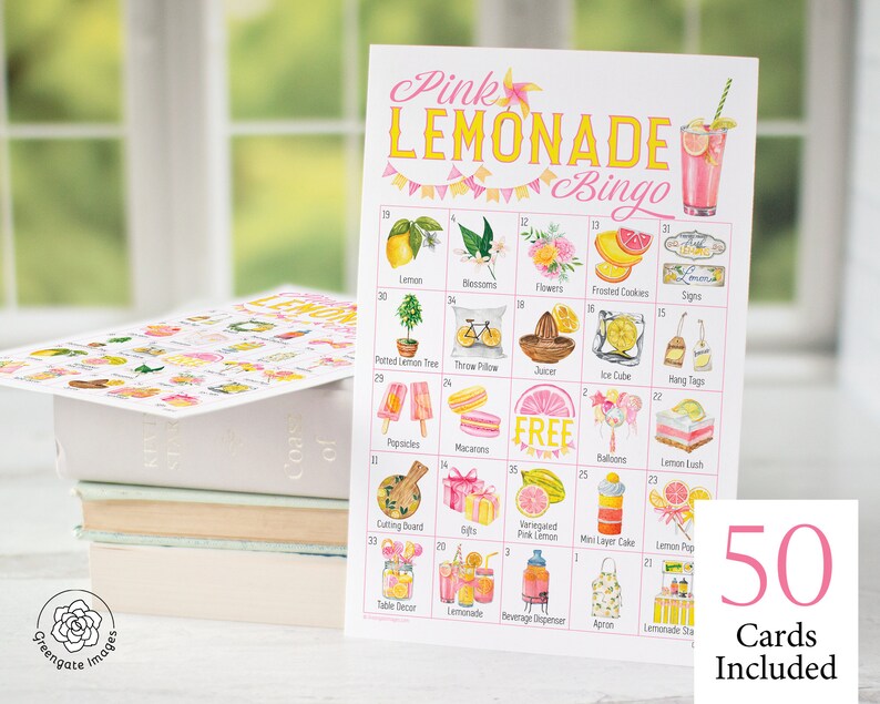 Pink Lemonade Bingo - 50 PRINTABLE Unique Cards. Instant Digital ...