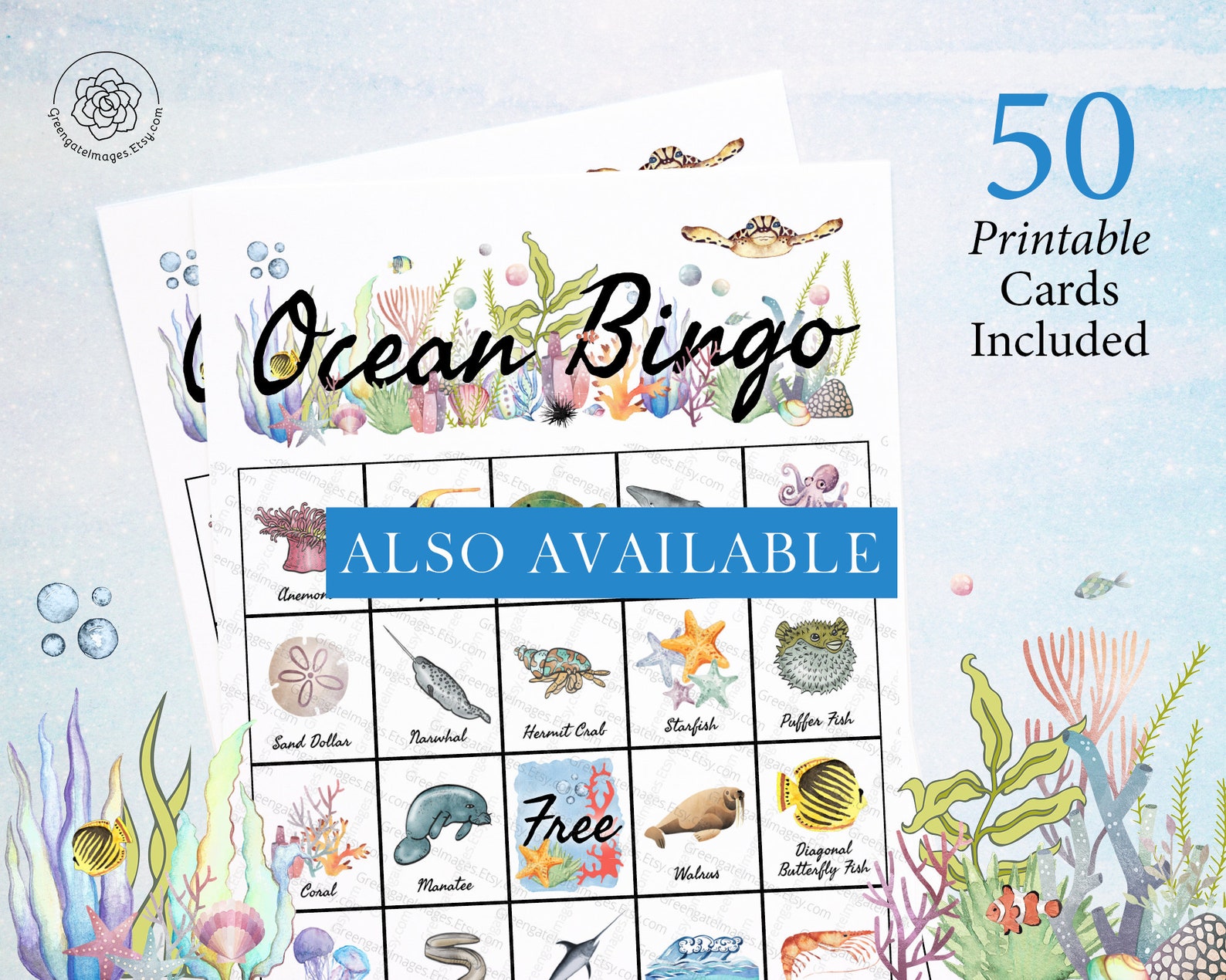 Mermaid Bingo Cards: Printable Bingo Cards 50 Cards Kids - Etsy