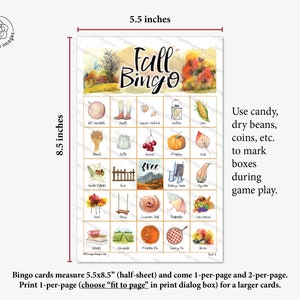 Fall Bingo Cards: PRINTABLE Bingo With Labeled Pictures. 50 Cards With ...