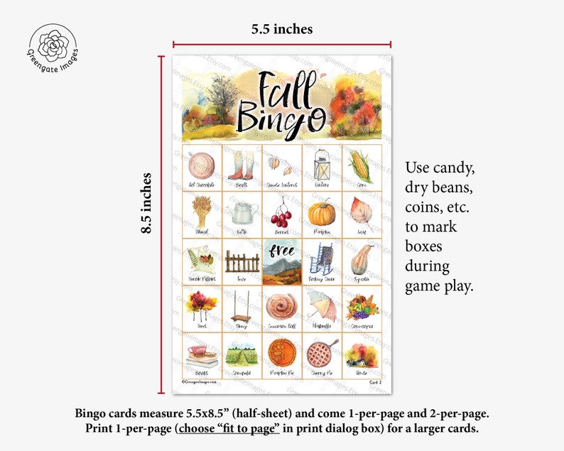 Fall Bingo Cards: PRINTABLE Bingo With Labeled Pictures. 50 - Etsy