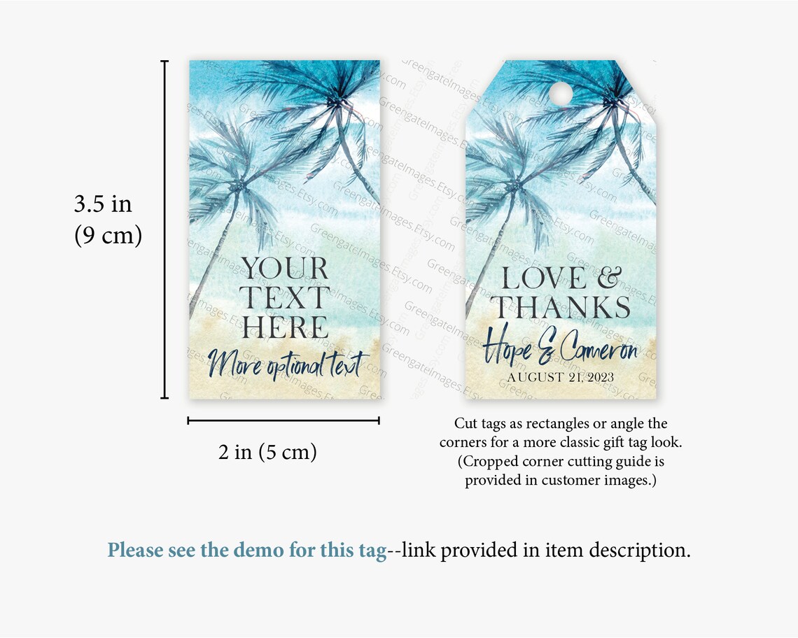 Beach and Palm Trees Gift Tag - PRINTABLE & Corjl Editable / Bridal ...