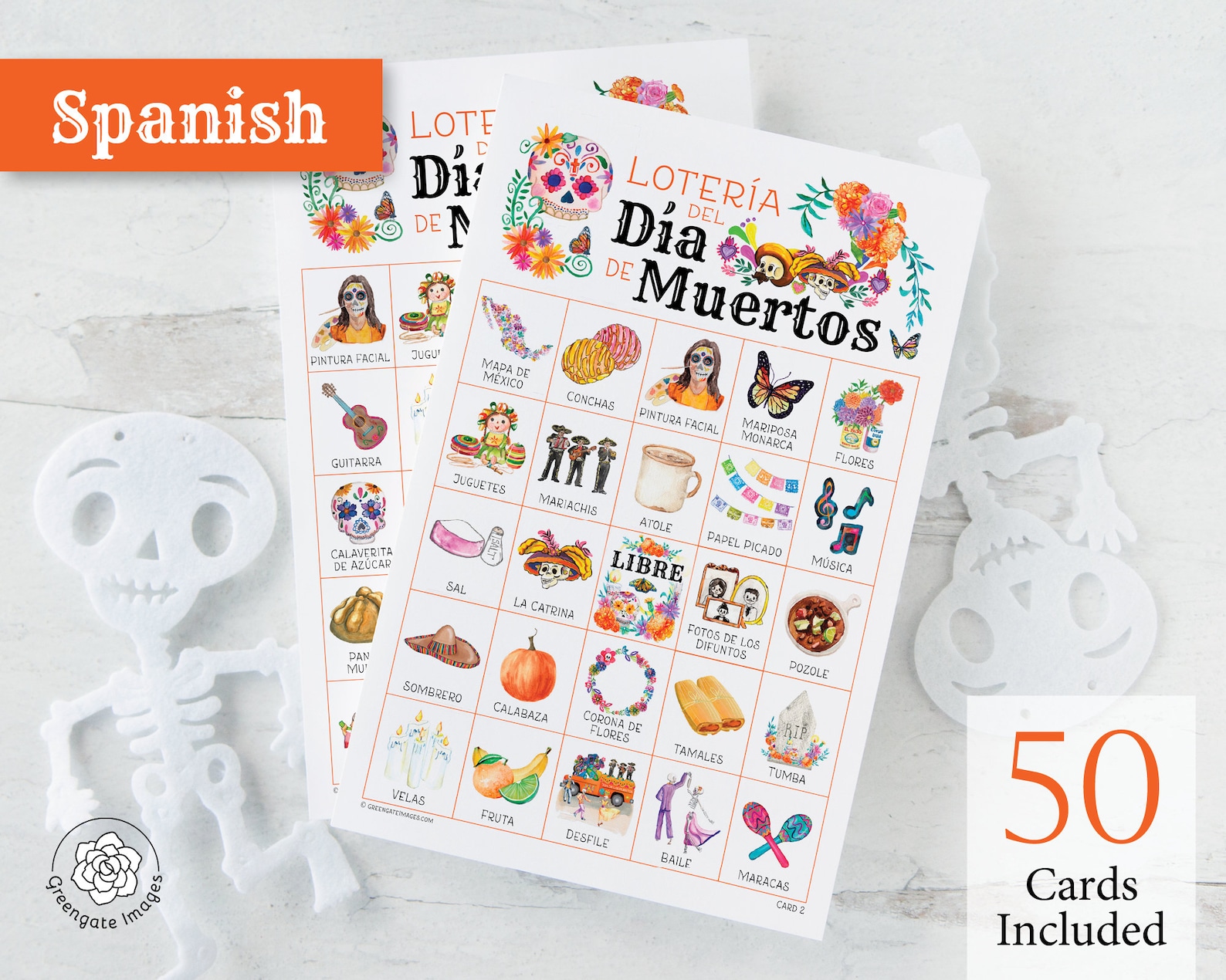 Lotería Del Día De Muertos - 50 PRINTABLE Bingo Cards W/color Pictures ...