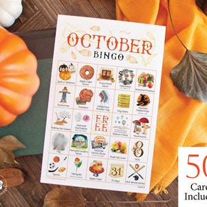 October Bingo - 50 PRINTABLE Unique Cards. Instant Digital Download PDF ...