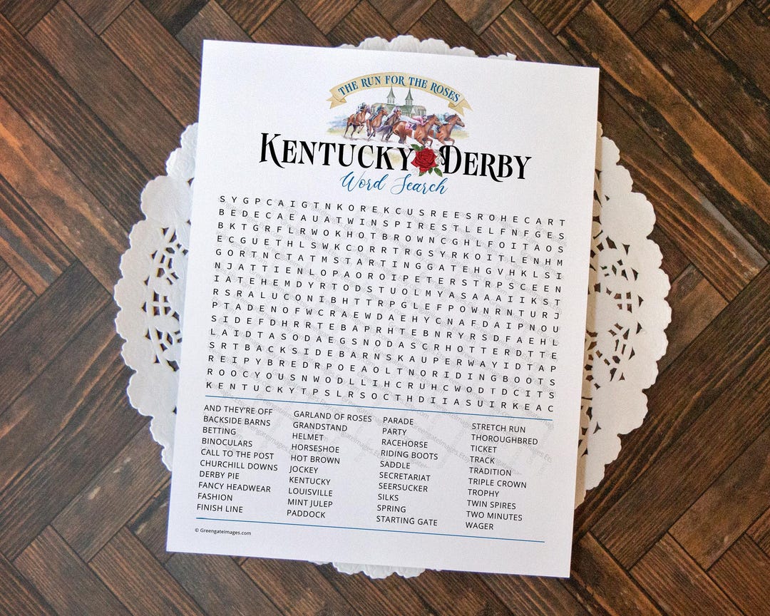 Kentucky Derby Word Search - PRINTABLE Downloadable Activity. Fun Word ...