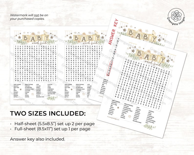 Baby Word Find PRINTABLE Downloadable Activity. Baby Shower - Etsy