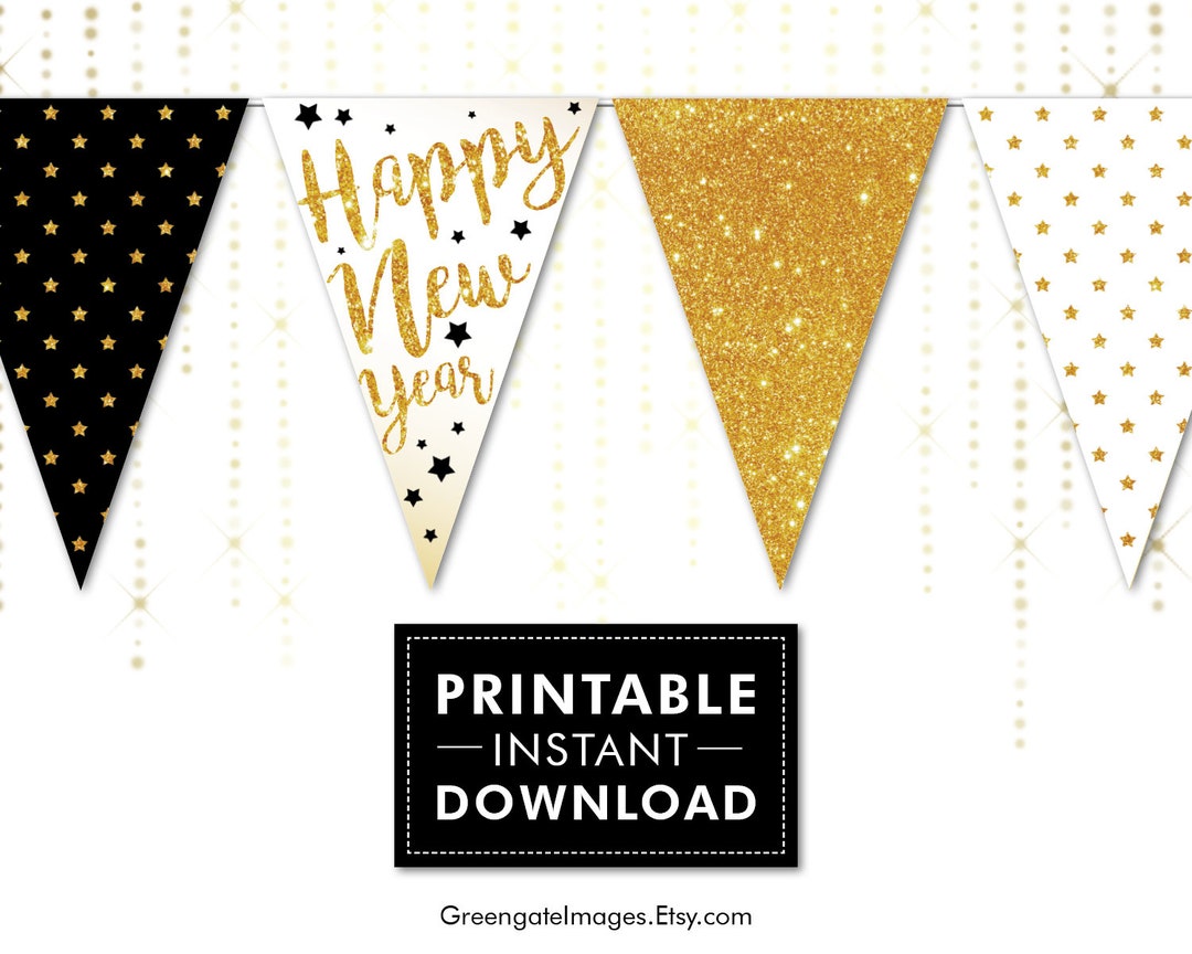 Happy New Year Bunting Party Printable Digital Banner - Etsy