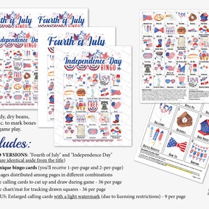 Fourth of July/independence Day Bingo - 50 PRINTABLE Unique Cards ...