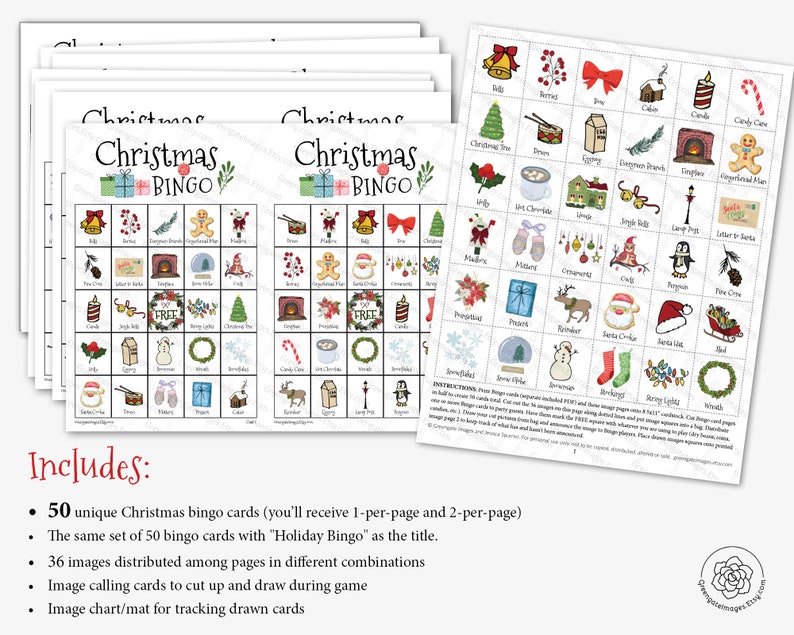 Christmas/holiday Bingo Cards: Printable Bingo 50 Cards - Etsy