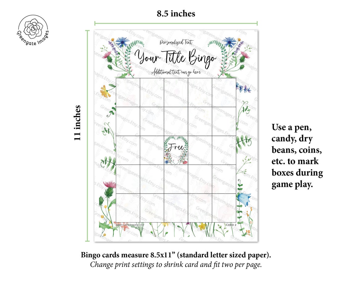 FILLABLE Wildflower Bingo Template: 50 Cards Printable Pdf - Etsy