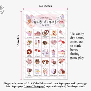 Valentine's Desserts Bingo Cards: Printable Bingo Cards, 50 Cards ...