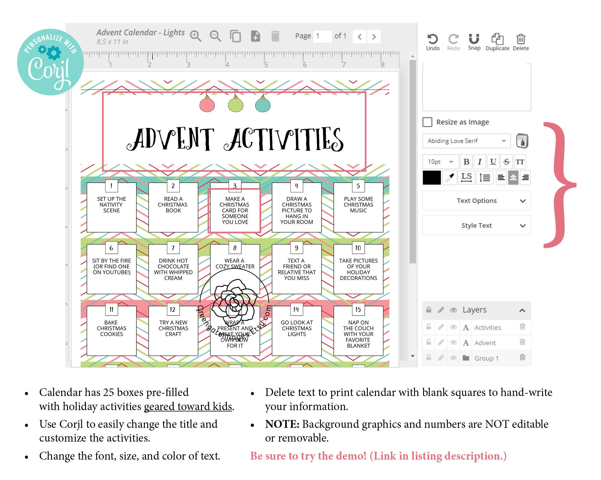 PRINTABLE Advent Calendar - Kids Advent Calendar Template, Edit in ...