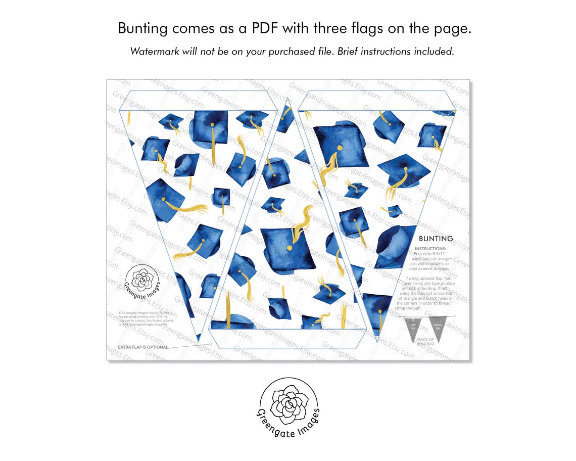 Royal Blue Graduation Bunting PRINTABLE Graduation Cap | Etsy