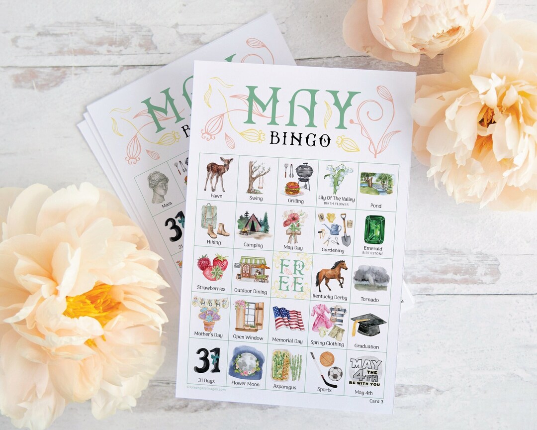 May Bingo - 50 PRINTABLE Unique Cards. Instant Digital Download PDF ...