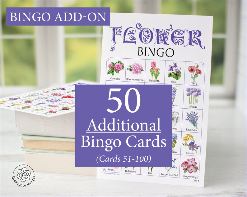 ADD-ON: 50 Additional Flowers Bingo Cards (numbered 51-100) to Go With ...
