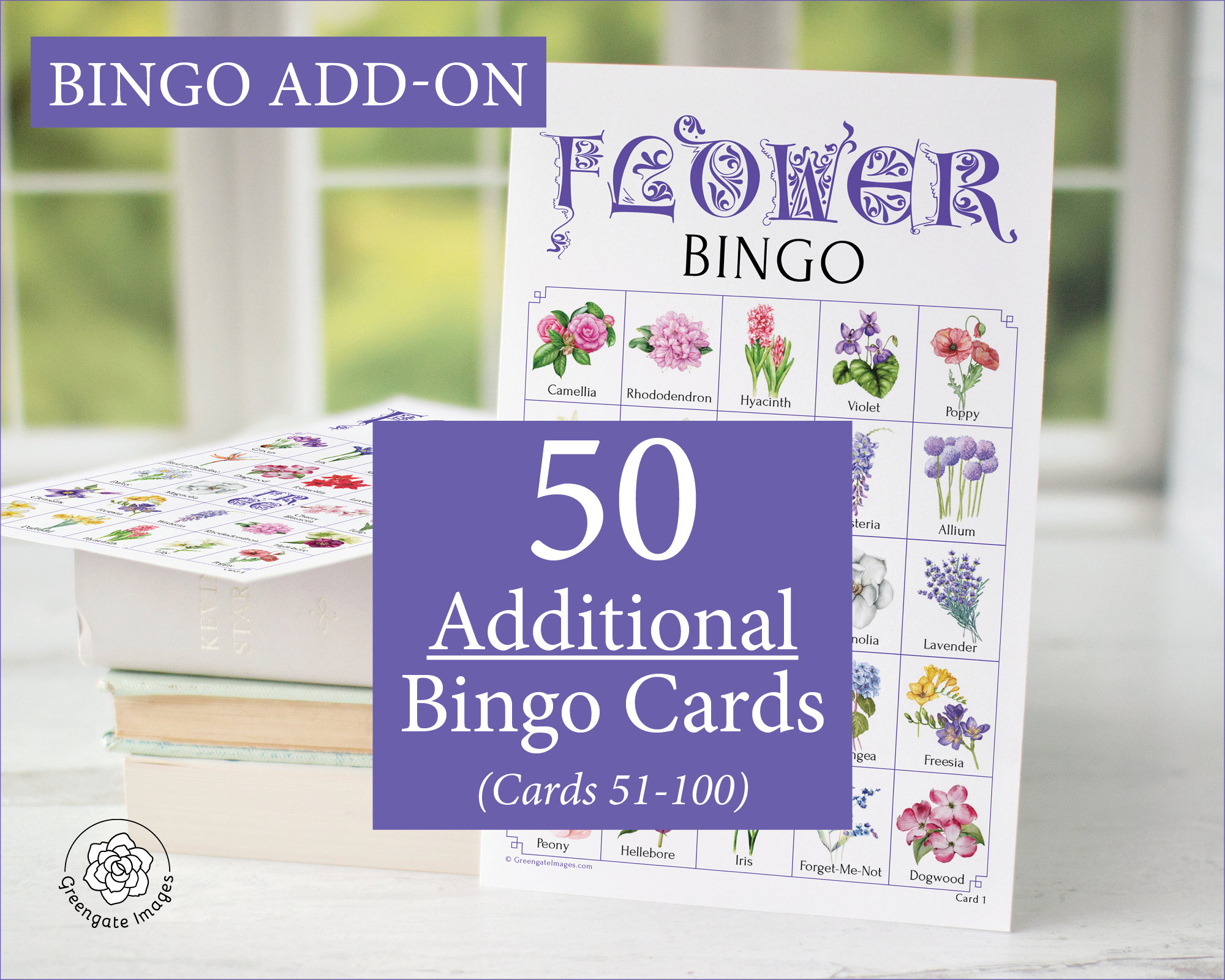 ADD-ON: 50 Additional Flowers Bingo Cards (numbered 51-100) to Go With ...