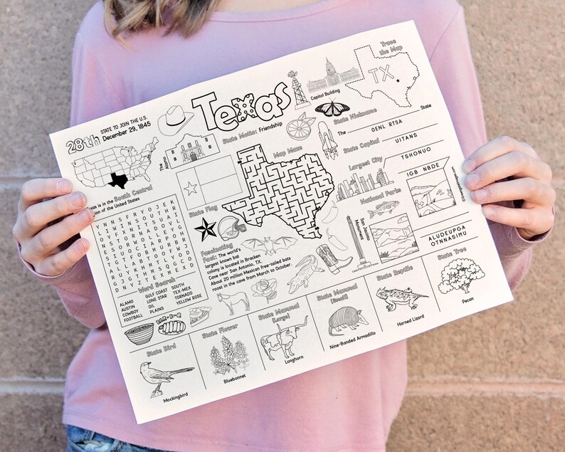 PRINTABLE Texas Activity Page - Instant Download PDF Game for Kids. TX ...