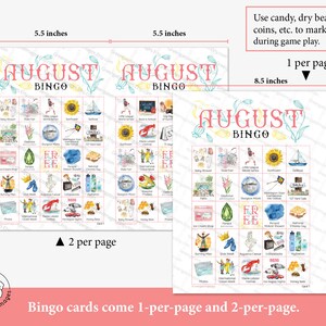 August Bingo - 50 PRINTABLE Unique Cards. Instant Digital Download PDF ...