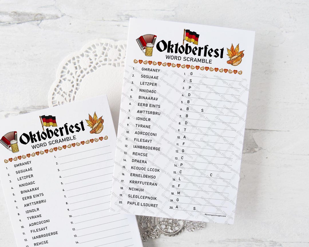 Oktoberfest Word Scramble Game - PRINTABLE Download Activity. Fall Word ...