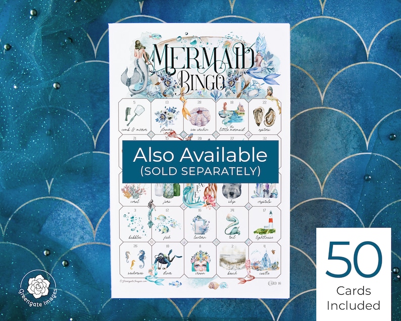 Mermaid Bingo Cards: Printable Bingo Cards, 50 Cards, Kids Game ...