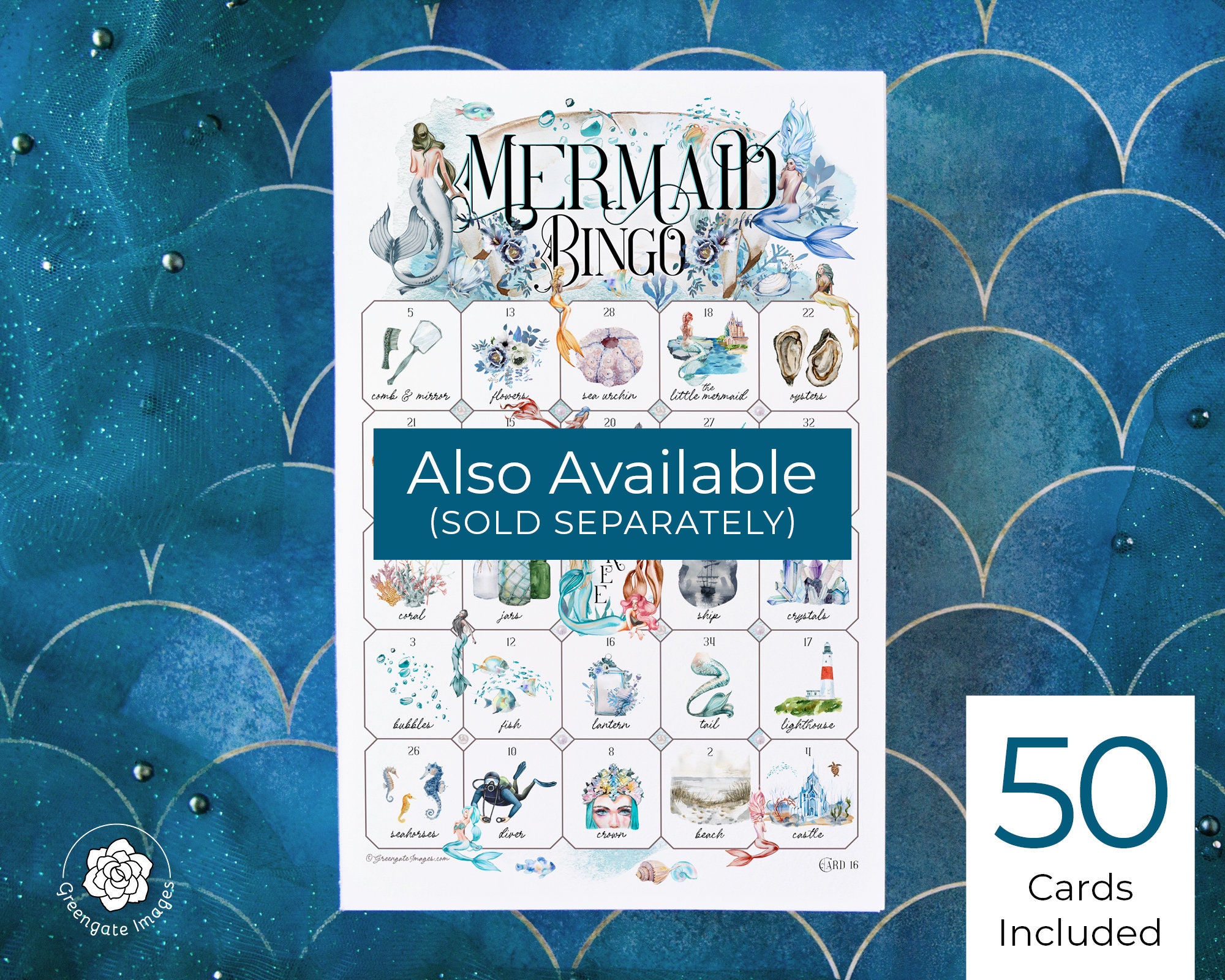Mermaid Bingo Cards: Printable Bingo Cards, 50 Cards, Kids Game ...