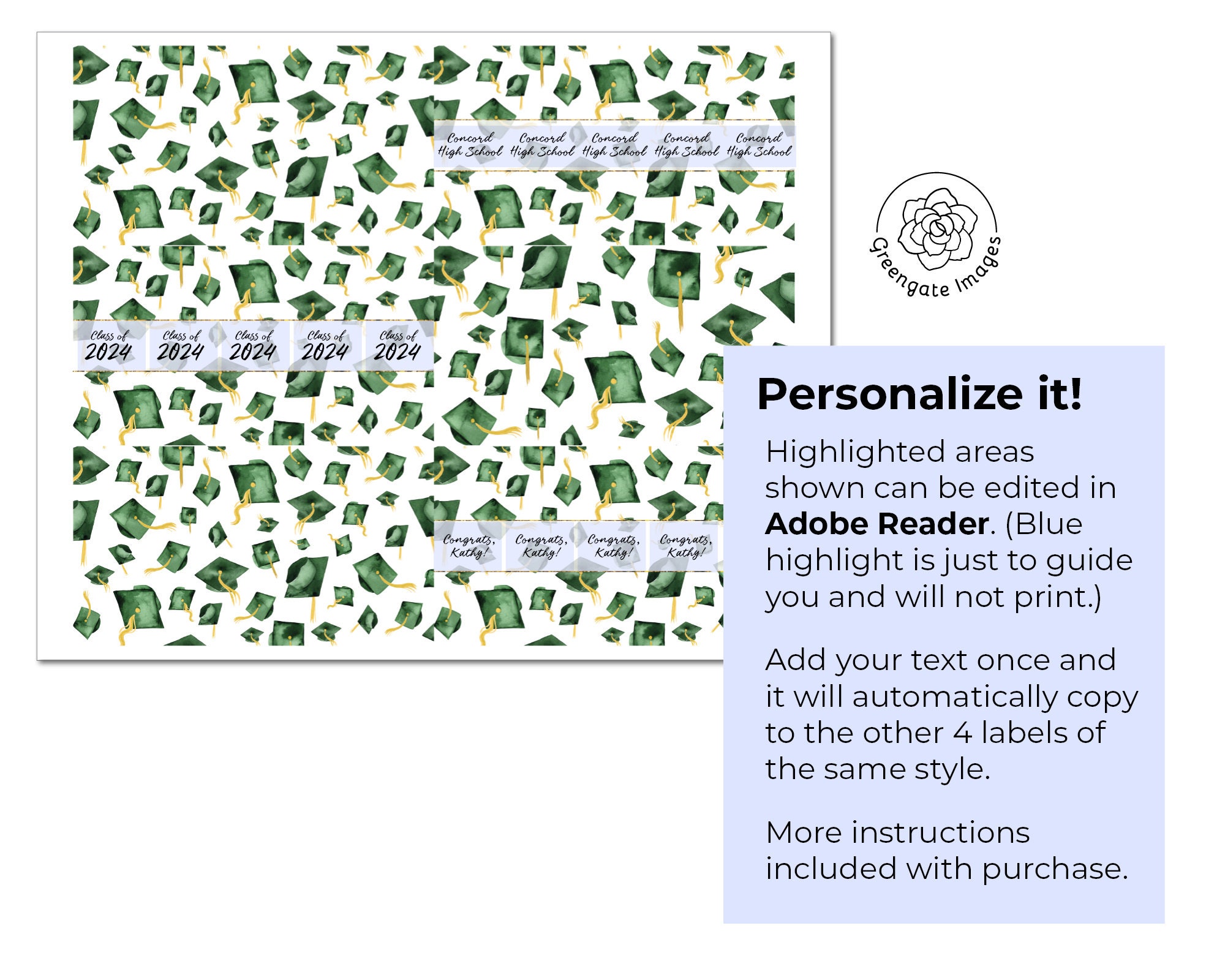 Green Cap Graduation Nugget Wrappers - Printable/fillable PDF Download ...