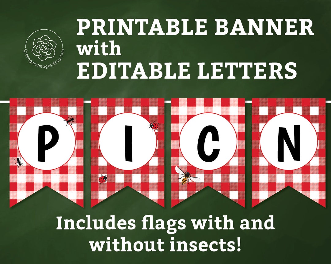 Picnic Letter Banner Editable Printable Message Bunting, Red and White ...