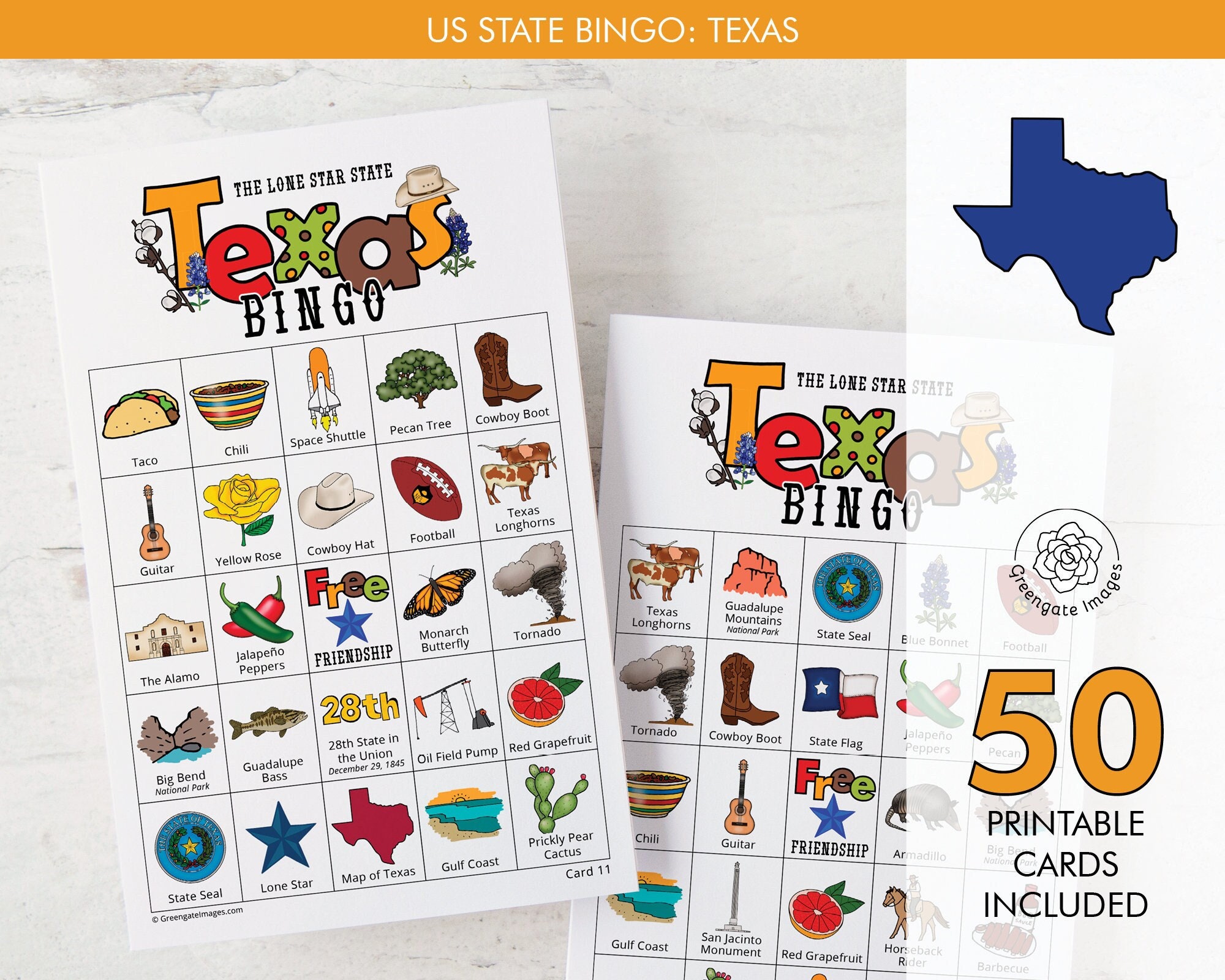 Texas Bingo Cards - 50 PRINTABLE Unique Cards You Download Instantly ...