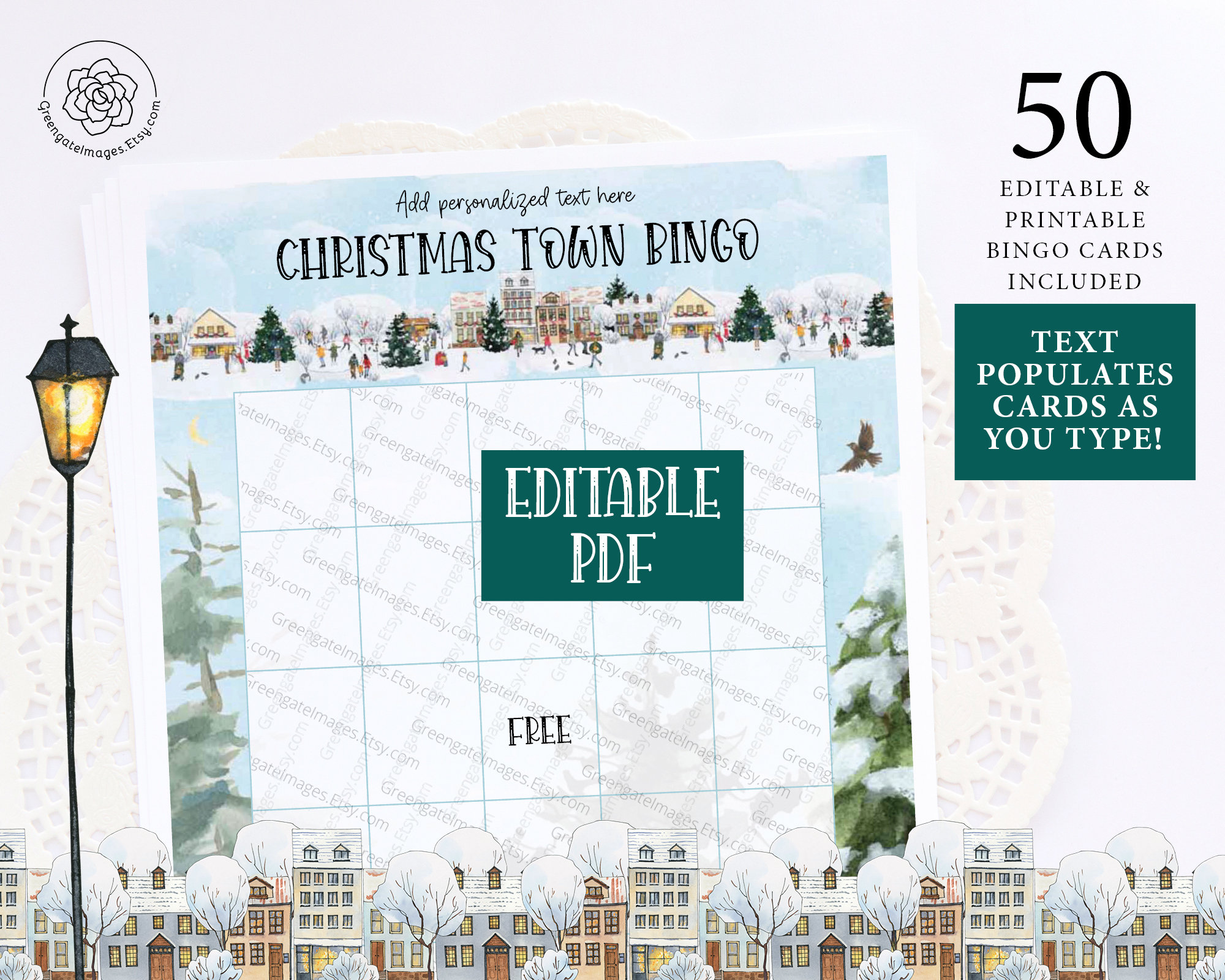 FILLABLE Christmas Town Bingo Template: 50 Cards Printable Pdf ...