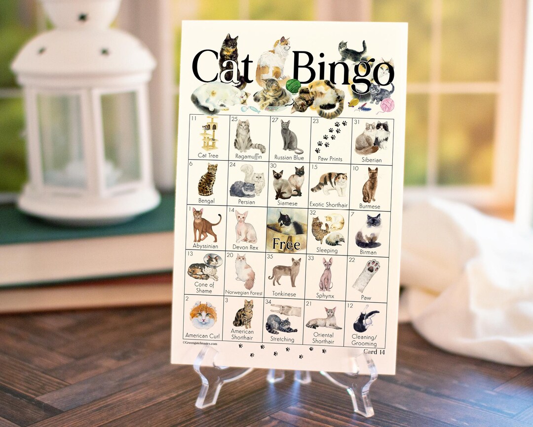 Cat Bingo - 50 PRINTABLE Unique Cards. Instant Digital Download PDF ...
