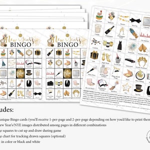 New Year's Bingo Cards: Printable Bingo, 50 Cards, Senior Citizen ...