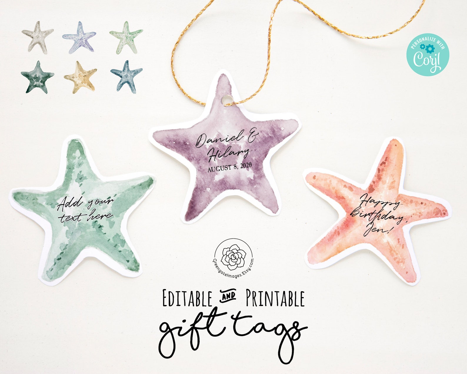 Starfish Gift Tags Printable Gift Tag Editable Corjl Favor - Etsy
