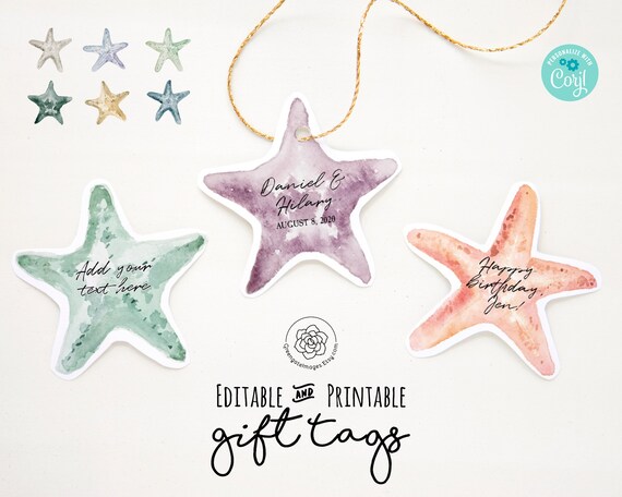 Starfish Gift Tags Printable Gift Tag Editable Corjl Favor - Etsy