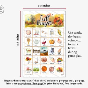 Fall Bingo Cards: PRINTABLE bingo with labeled pictures. 50 | Etsy