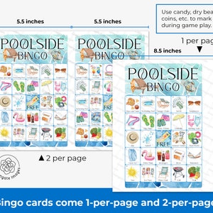 Poolside Bingo - 50 PRINTABLE Unique Cards. Grownup/adult Swim Party ...
