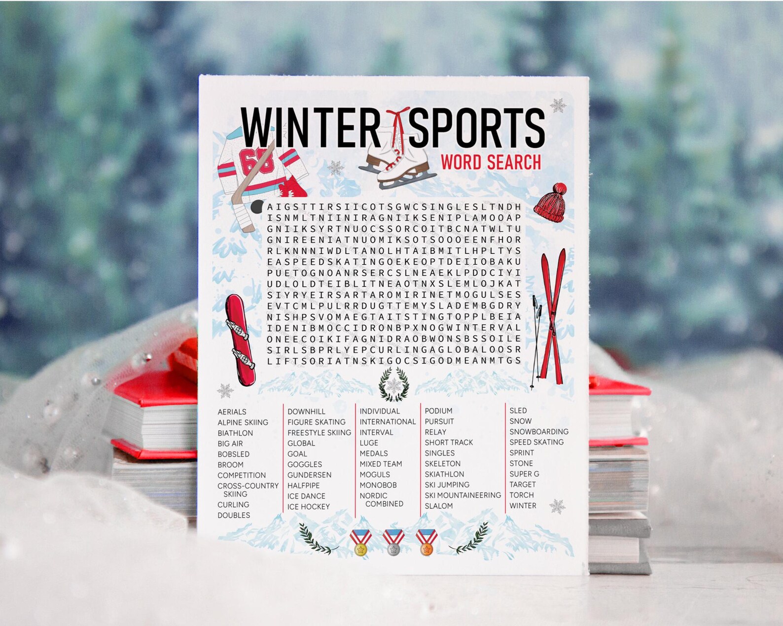 Winter Sports Word Search - PRINTABLE Downloadable Activity. Cute ...