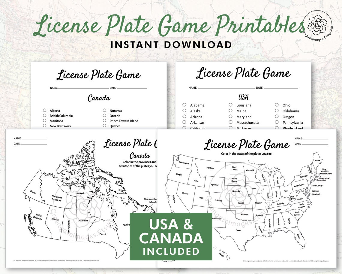 License Plate Game Printable US and Canada Road Trip Games | Etsy Canada