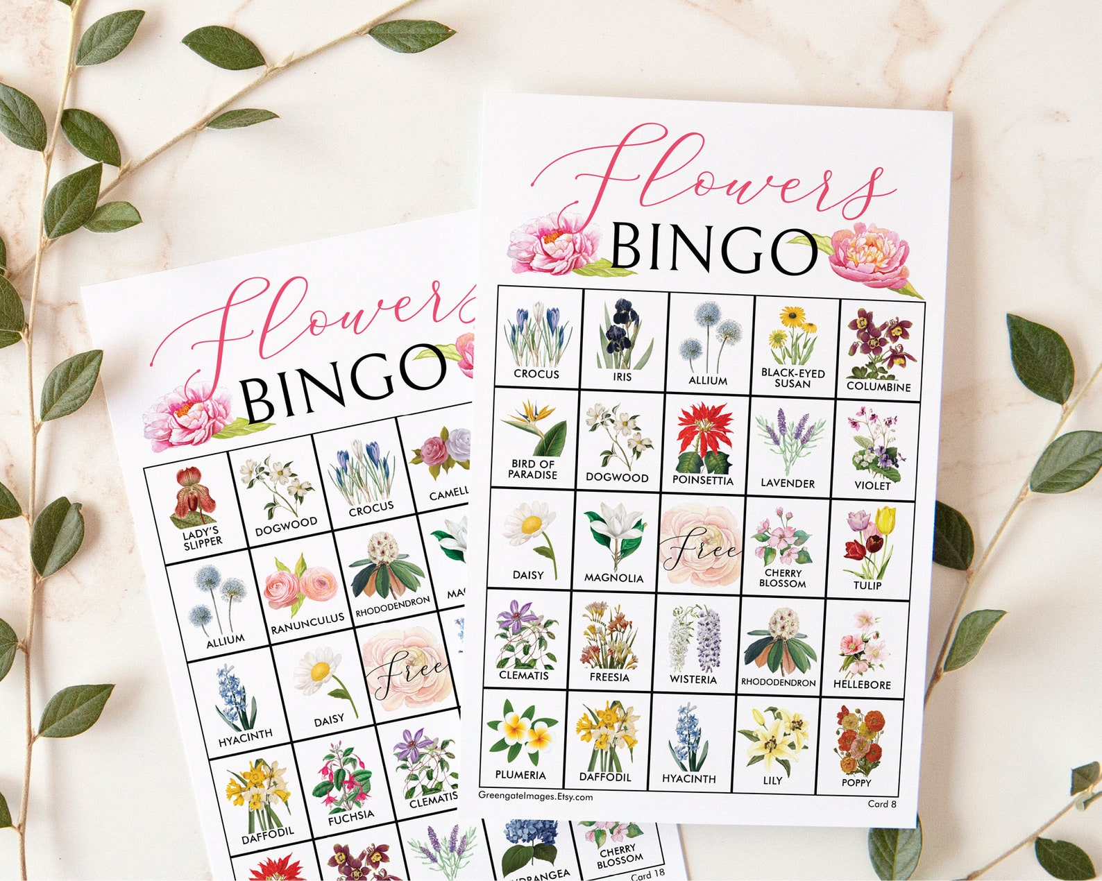 Flower Bingo Cards: Printable Bingo 50 Cards Senior Citizen | Etsy