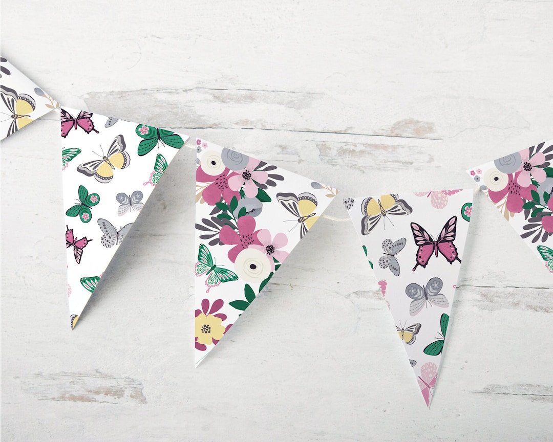 Spring Butterfly Bunting - PRINTABLE Banner Flags Instant Digital ...
