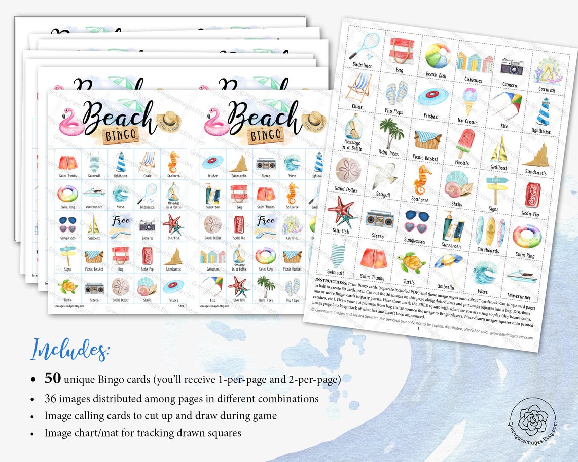 Beach Bingo: PRINTABLE 50 Cards Bingo Pdf Game Party Game - Etsy