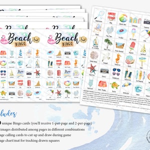 Beach Bingo: PRINTABLE 50 Cards, Bingo Pdf Game, Party Game Ideas, Kids ...