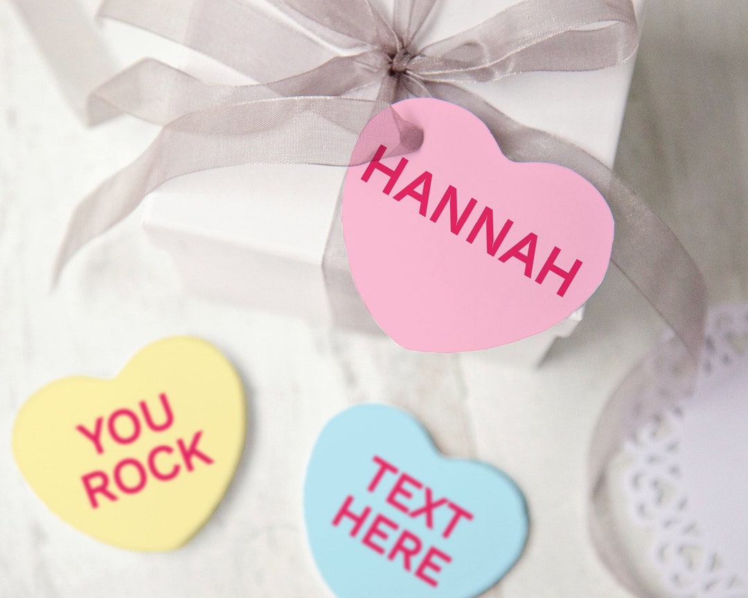 Candy Heart Gift Tags - Corjl Editable, Favor Tags, Printable Hang Tags ...