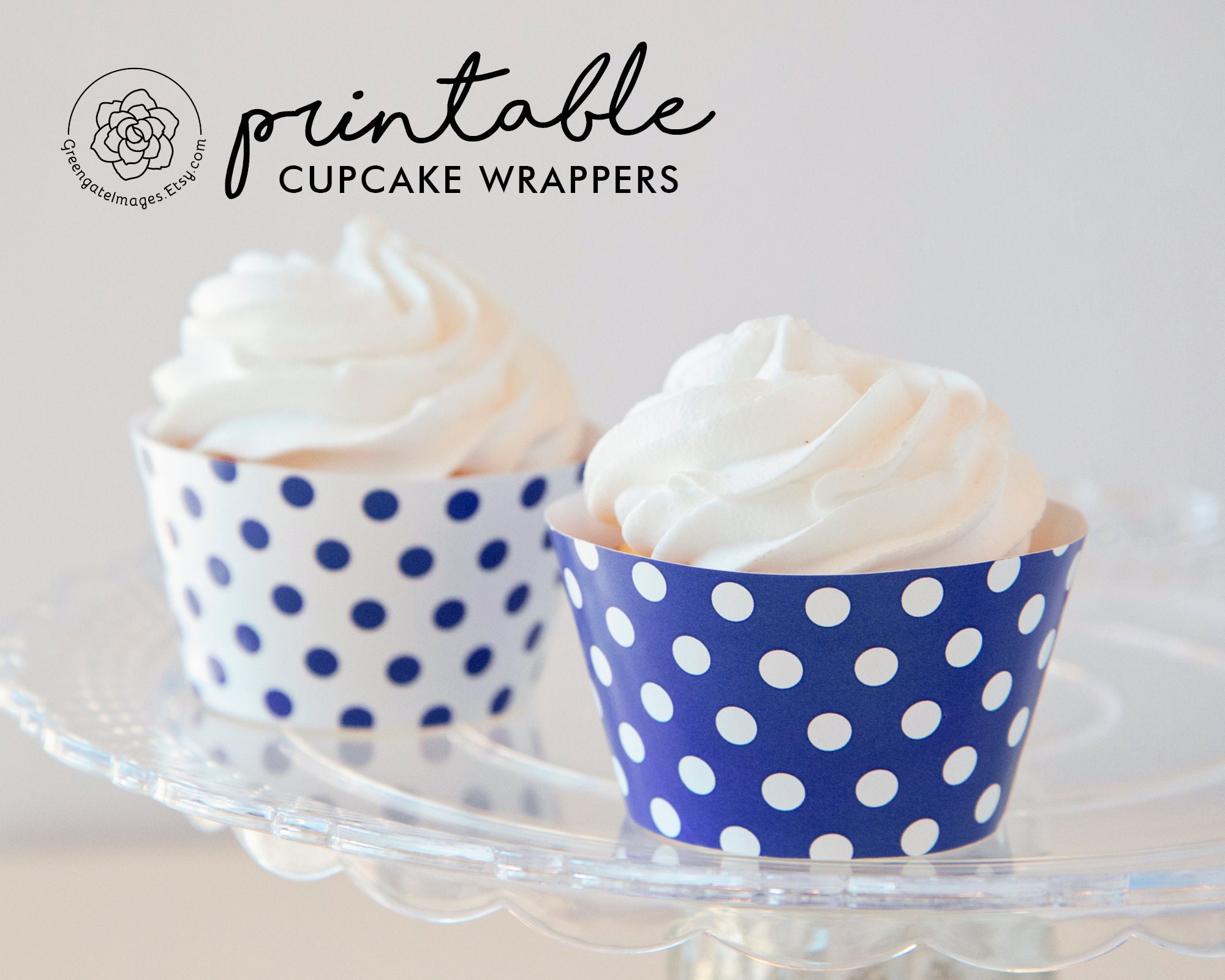 Blue Polka Dot Cupcake Wrappers INSTANT DOWNLOAD royal blue | Etsy