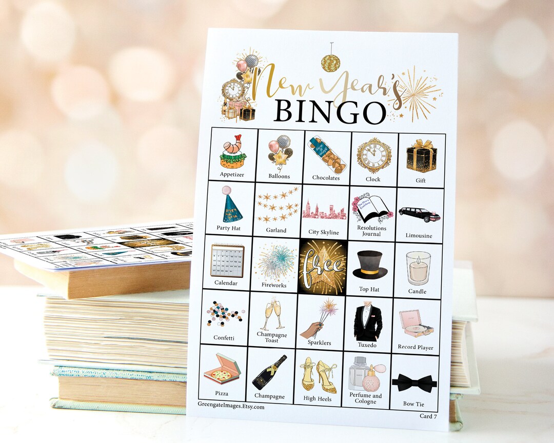 New Year's Bingo Cards: Printable Bingo, 50 Cards, Senior Citizen ...