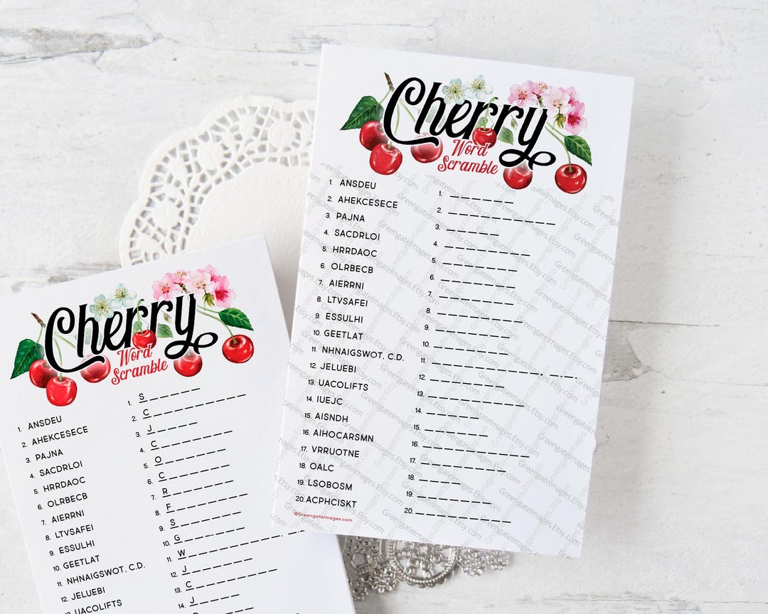 Cherry Word Scramble Game - PRINTABLE Downloadable Activity. Word Game ...