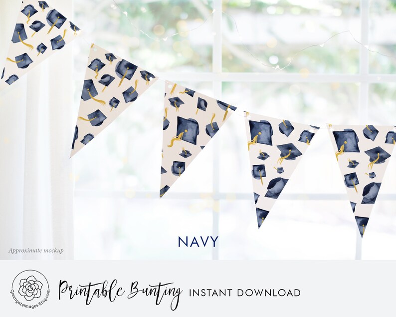 Navy Blue Graduation Bunting PRINTABLE Graduation Cap - Etsy
