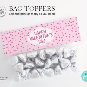 6.5" Valentine's Day Bag Toppers - PRINTABLE Sandwich Bag Card, Topper ...