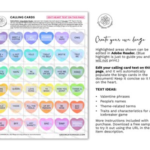 Conversation Heart Bingo Template: 50 Cards Printable Pdf, Editable ...