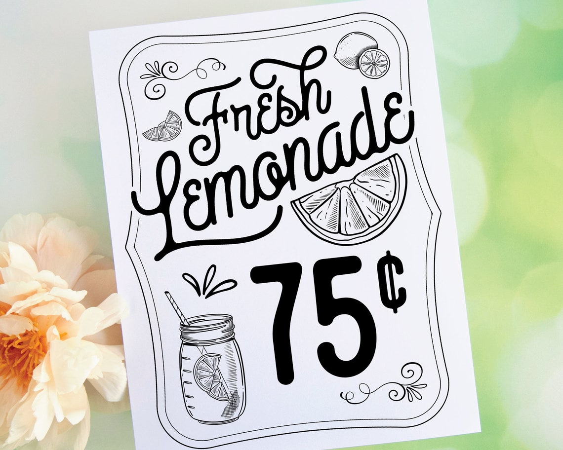 Fresh Lemonade Sign PRINTABLE Corjl 8.5x11 Sign - Etsy