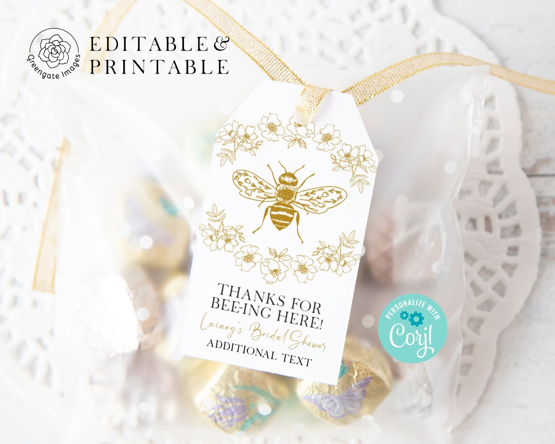 Bee Gift Tag PRINTABLE Honey Bee Favor Tag. Personalize - Etsy