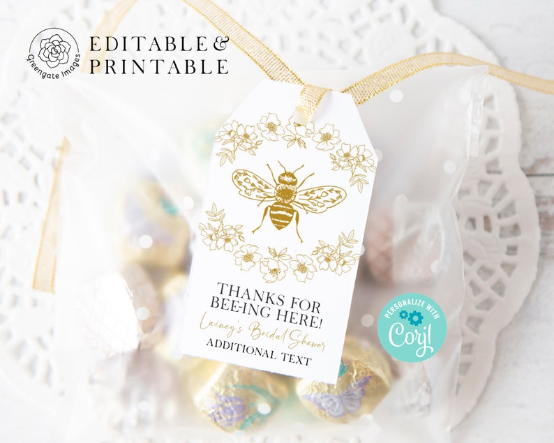 Bee Gift Tag - PRINTABLE Honey Bee Favor Tag. Personalize Corjl. Line ...